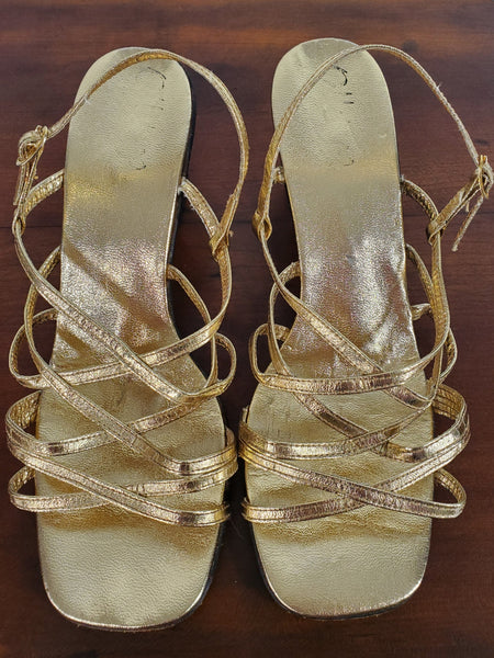 60s Sandals in Strappy Gold Leather - size 7 – Better Dresses Vintage