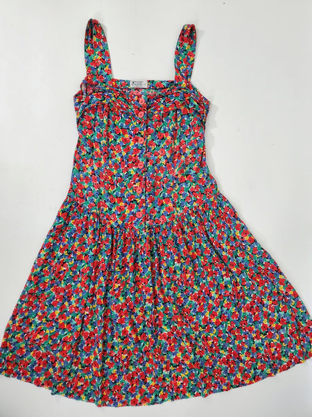 80s Does 20s Bright Floral Drop Waist Sundress – Better Dresses Vintage