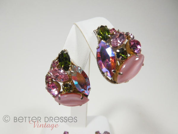 Vintage Regency Brooch and Earrings Pink AB Figural Demi Parure ...