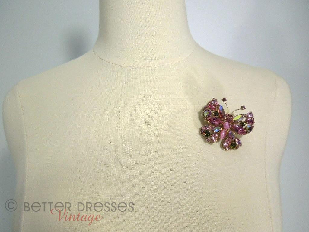 Vintage Regency Brooch and Earrings Pink AB Figural Demi Parure ...