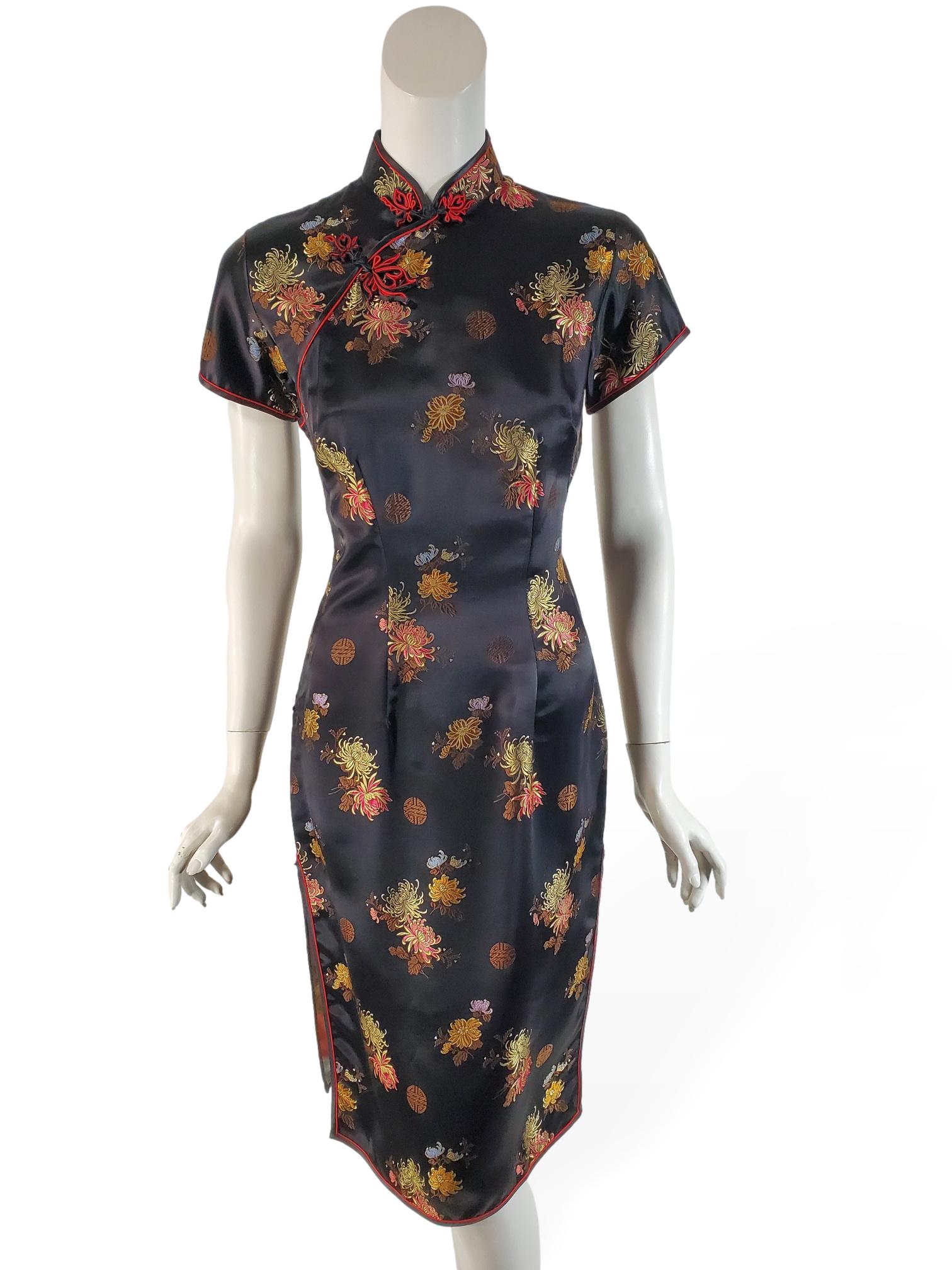 Vintage Cheongsam Dress in Black Floral – Better Dresses Vintage